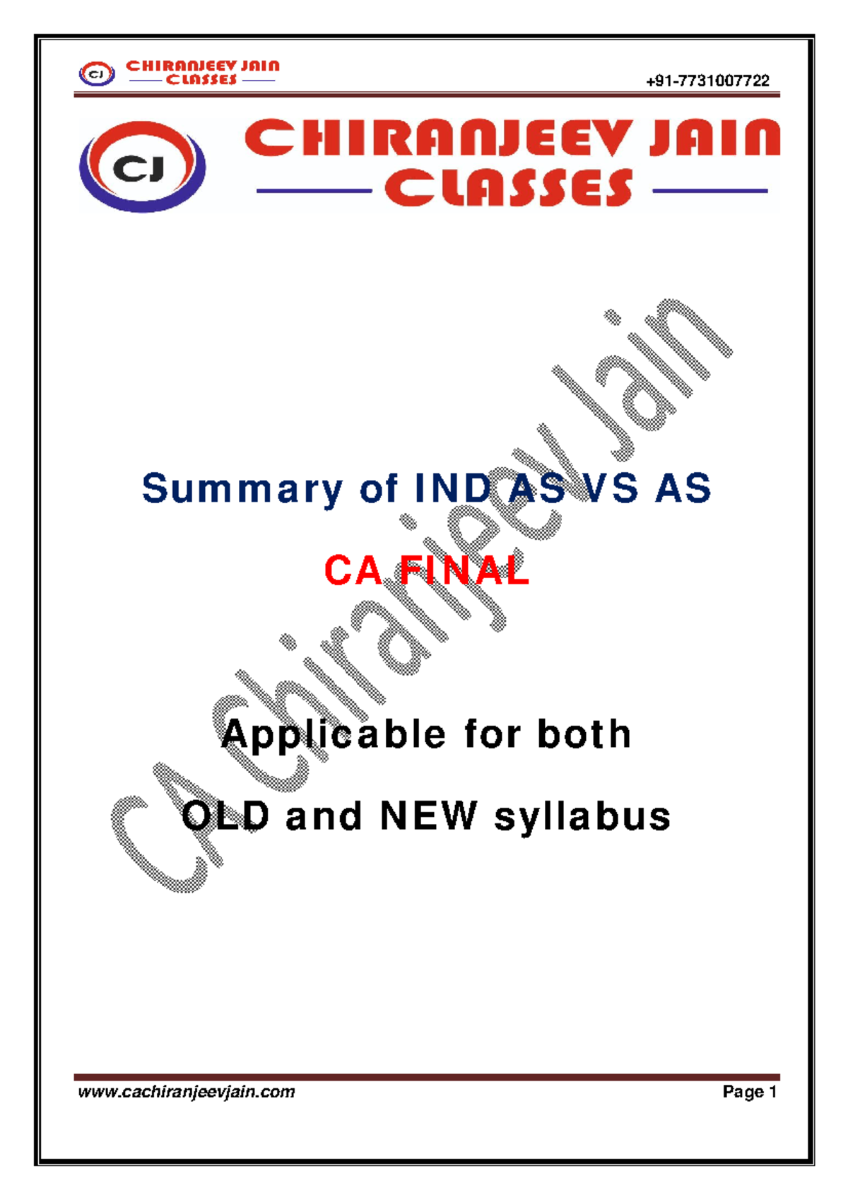 138 summary indas vs as - Summary of IND AS VS AS CA FINAL Applicable ...