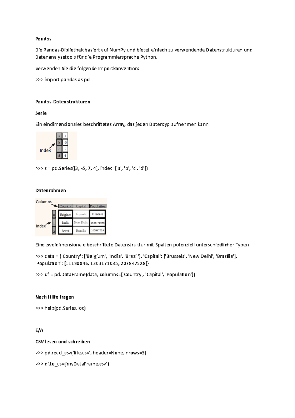 Pandas 1 Cheat Sheet - Pandas Die Pandas-Bibliothek basiert auf NumPy ...