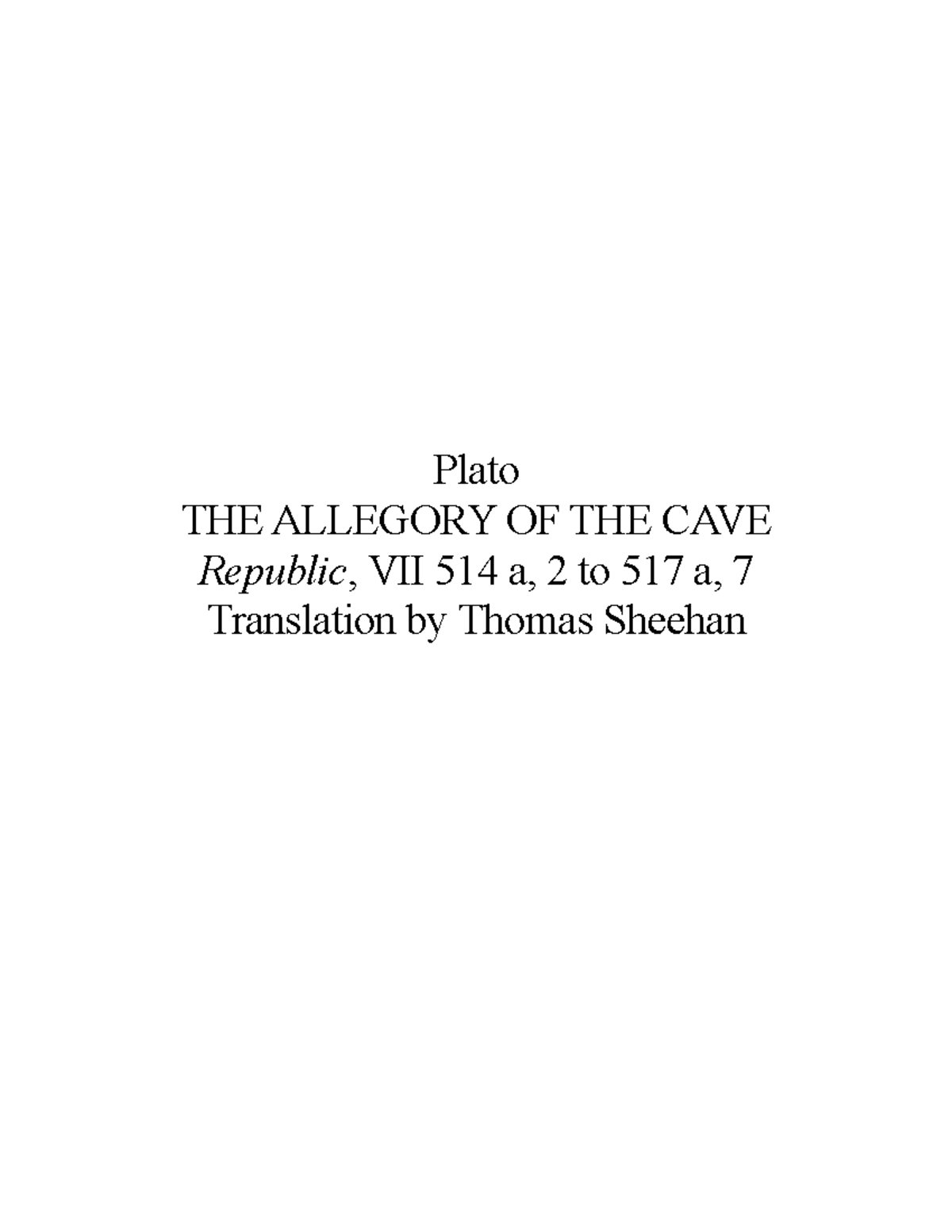 Plato The Allegory of the Cave - Studocu