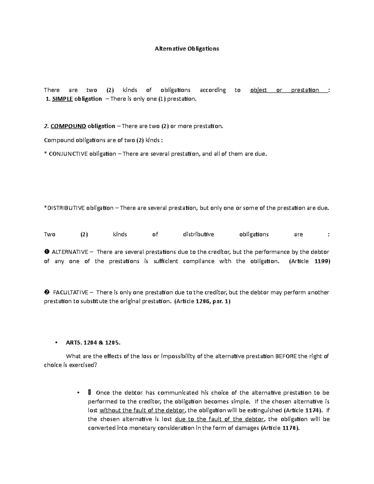 Alternative Obligations, Divisible and Indivisible Obligations ...