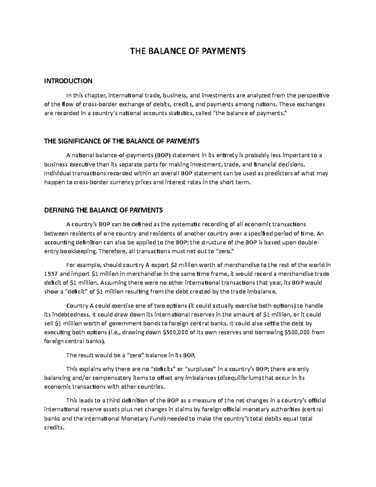 THE Balance OF Payments - THE BALANCE OF PAYMENTS INTRODUCTION In this ...