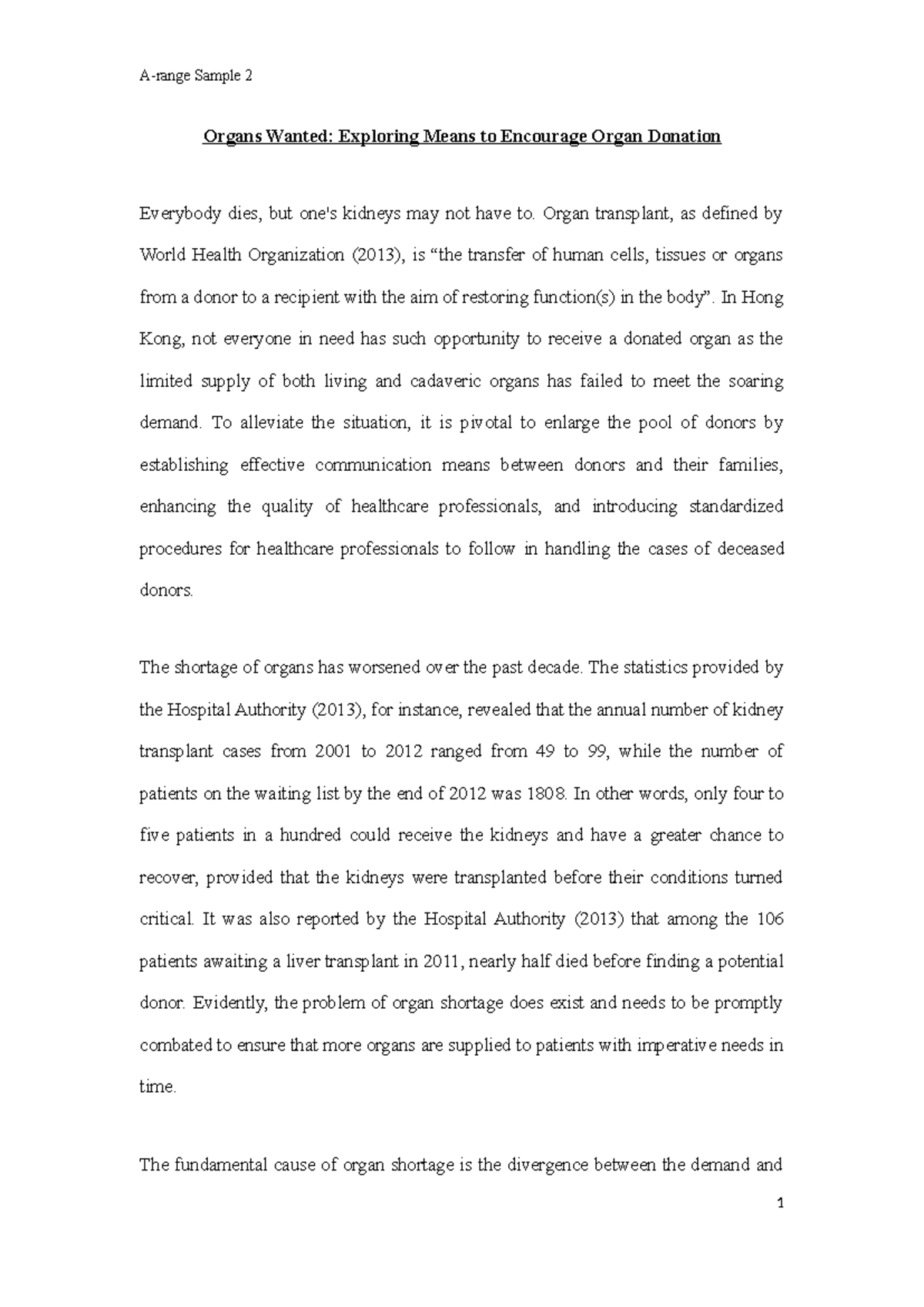 ELTU1001 A-range PSE Sample 2 (Clean Copy) - Organs Wanted: Exploring ...