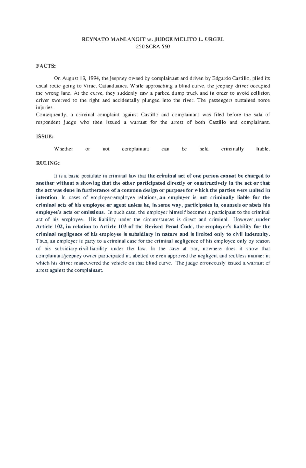 Manlangit-VS - digest - REYNATO MANLANGIT vs. JUDGE MELITO L. URGEL 250 ...