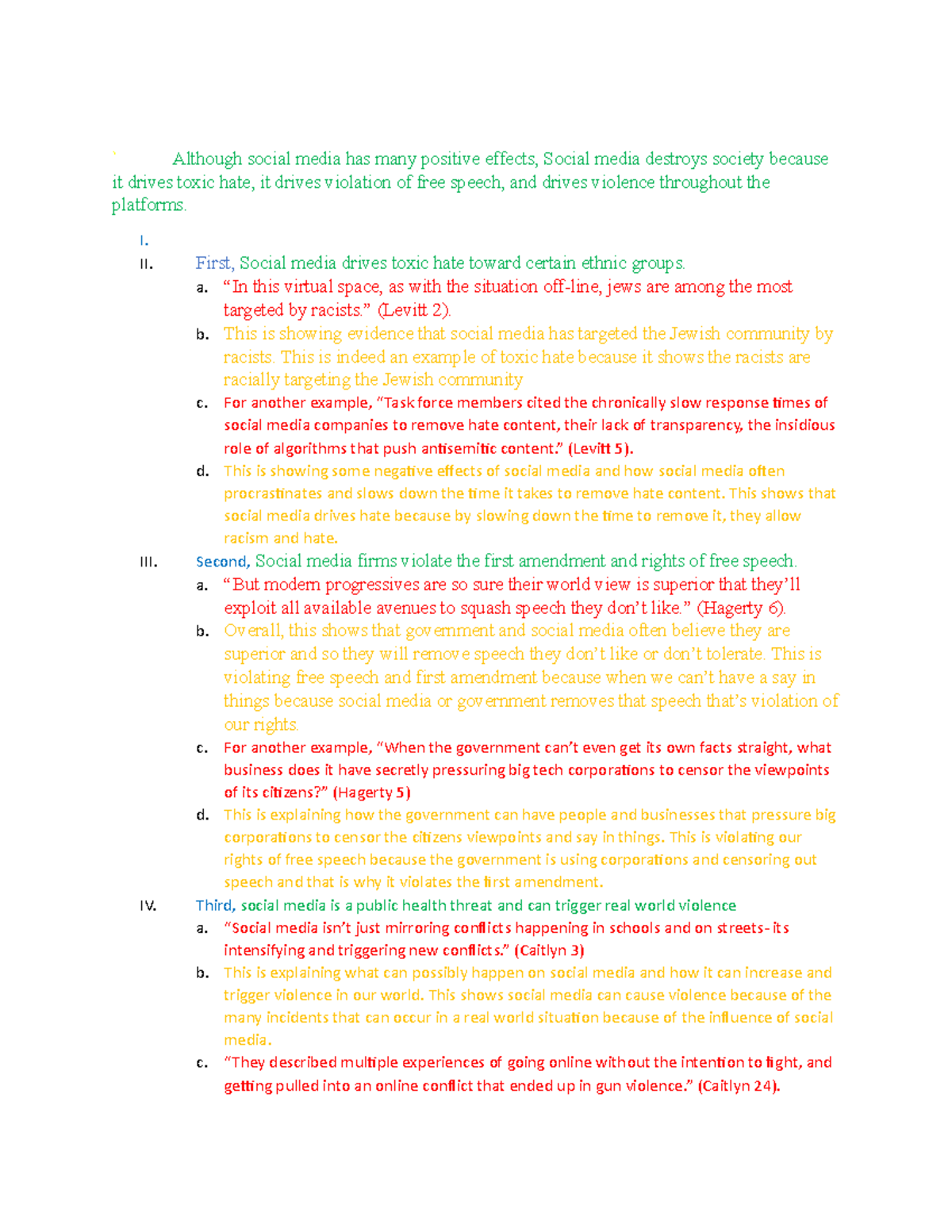 Social media Outline - Essay - ` Although social media has many ...