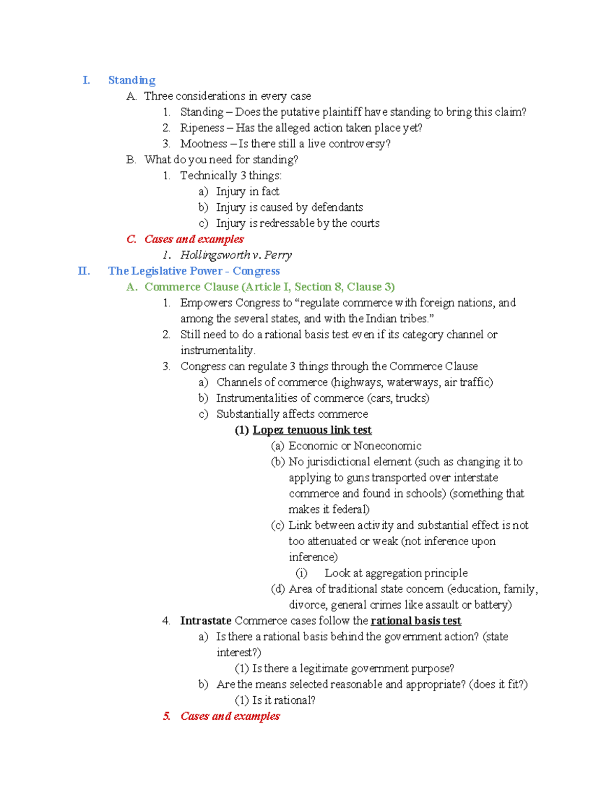 Con Law Outline - Summary Constitutional Law - I. Standing A. Three ...