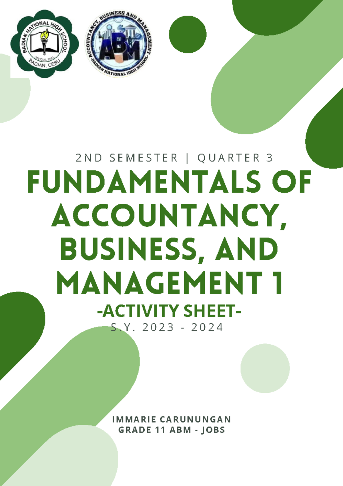 2S Q3 - FABM 1 Activity Sheet - S. Y. 2 0 2 3 - 2 0 2 4 fundamentals of ...