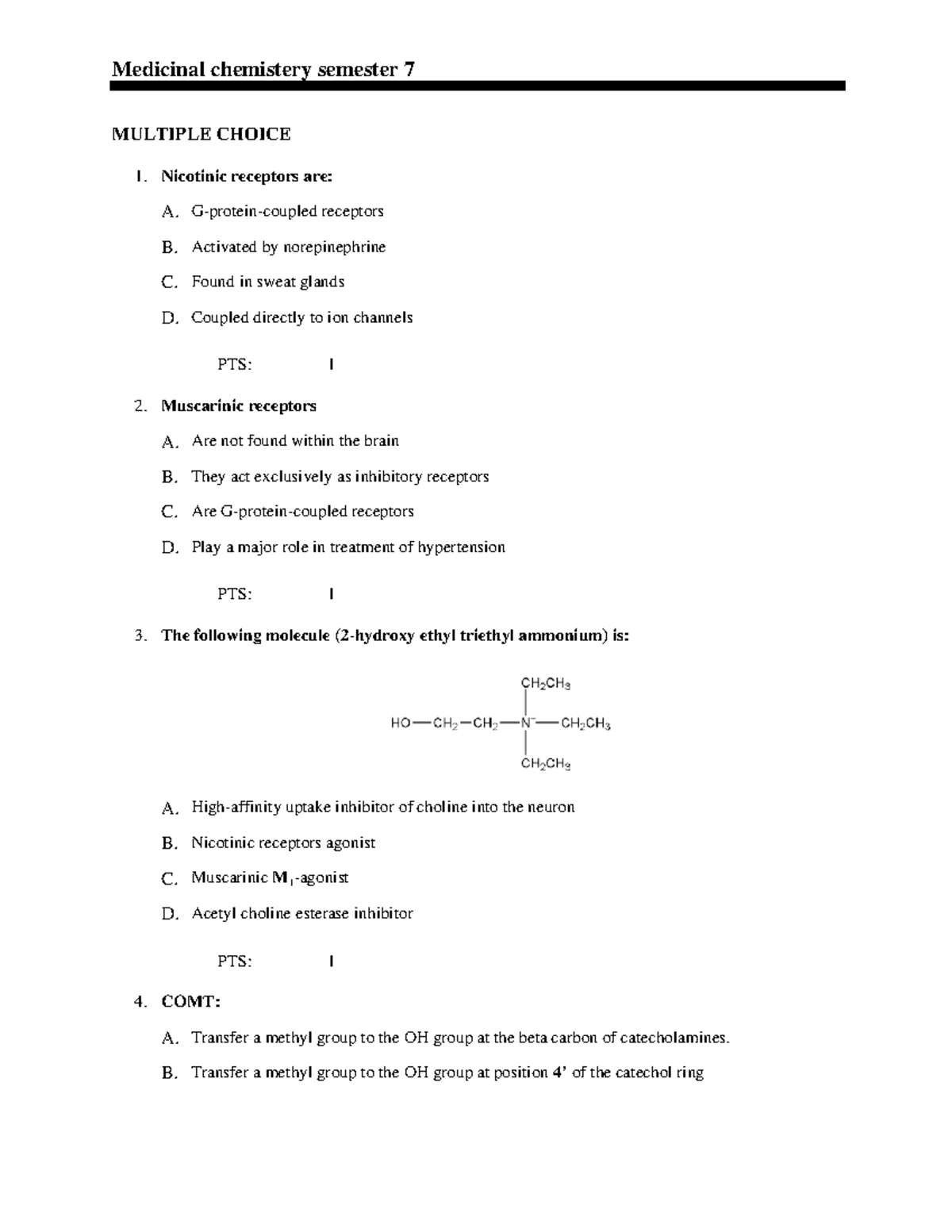 Sample/practice exam 2019, questions - Medicinal chemistery semester 7 ...