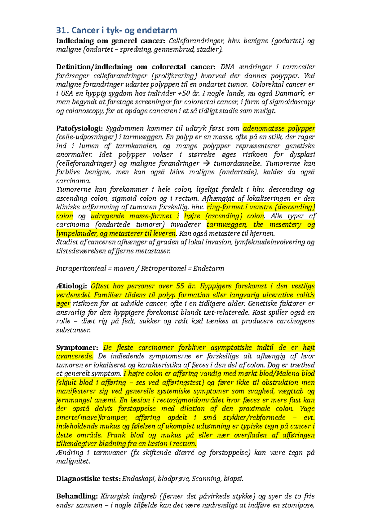 31 Cancer i tyk og endetarm - 31. Cancer i tyk- og endetarm Indledning ...