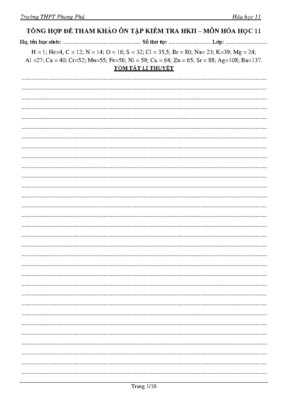 TỔNG HỢP ĐỀ THAM KHẢO ÔN TẬP KIỂM TRA HKII - TỔNG HỢP ĐỀ THAM KHẢO ÔN TẬ P KIỂM TRA HKII – MÔN ...