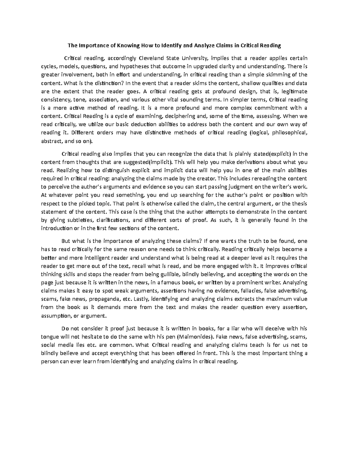 The Importance of Knowing How to Identify and Analyze Claims in ...