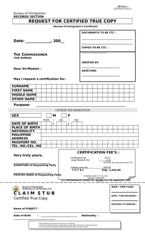 NTS FORM - Lecture notes 3 - REQUEST FOR not the same person (NTSP ...