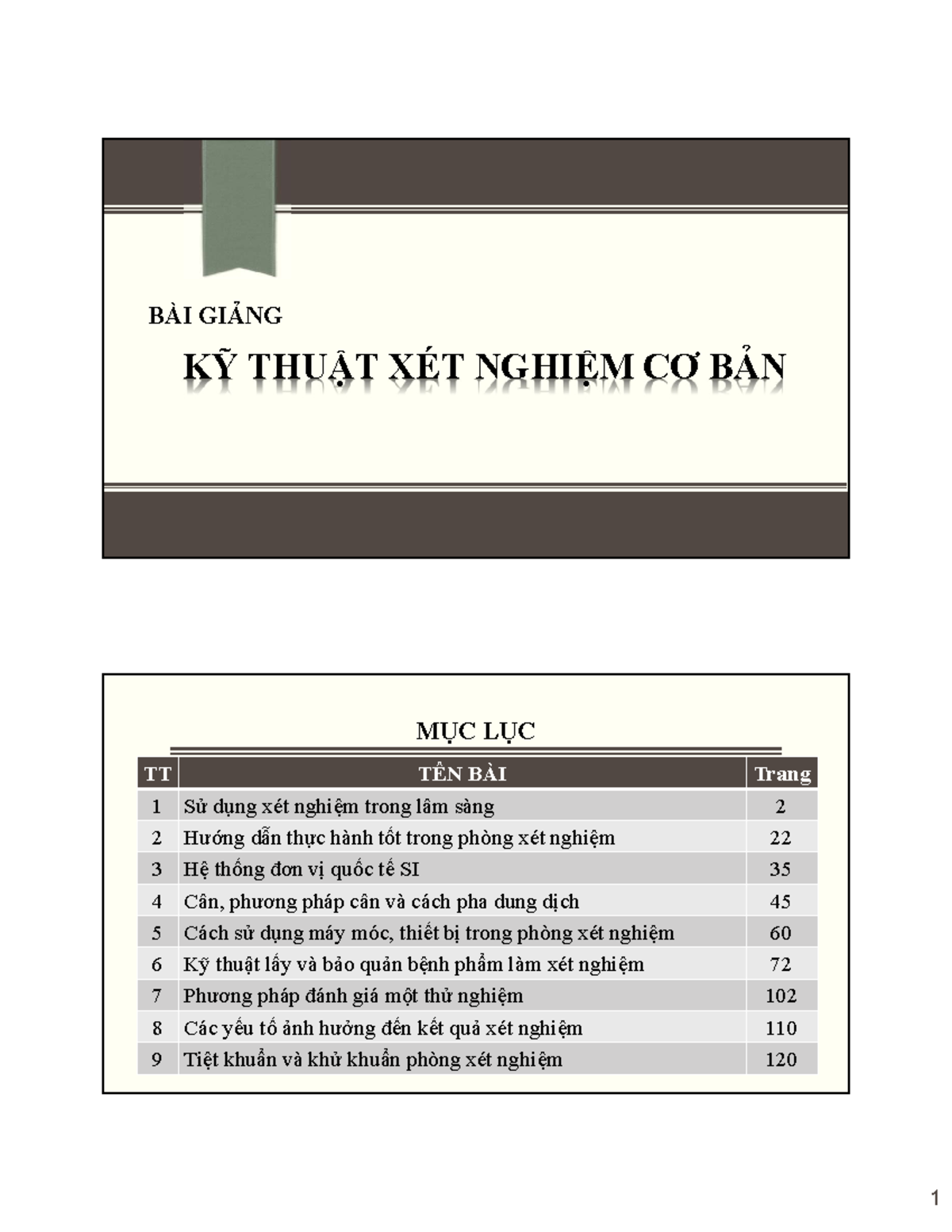 Ktxncb - aaaaaaaaaaaaaaaaaaaaaa - KỸ THUẬT XÉT NGHIỆM CƠ BẢN BÀI GIẢNG MỤC LỤC TT TÊN BÀI Trang ...