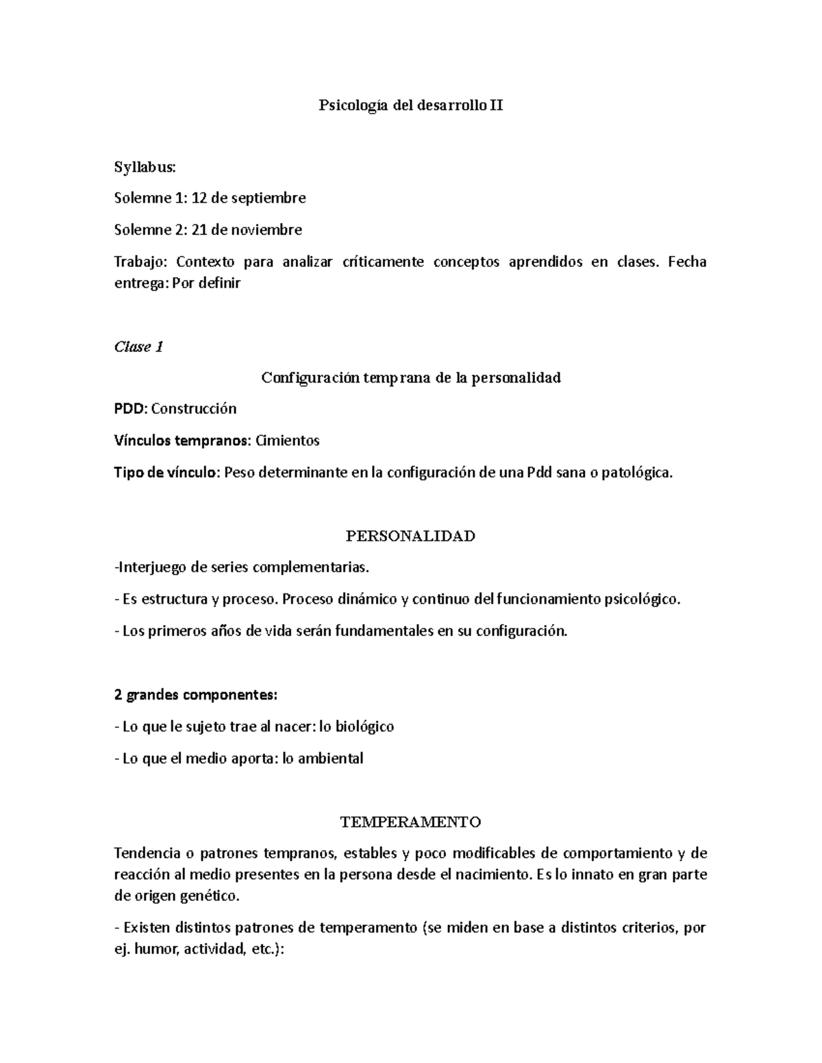 Psicología del desarrollo II - Psicología del desarrollo II Syllabus: Solemne 1: 12 de ...