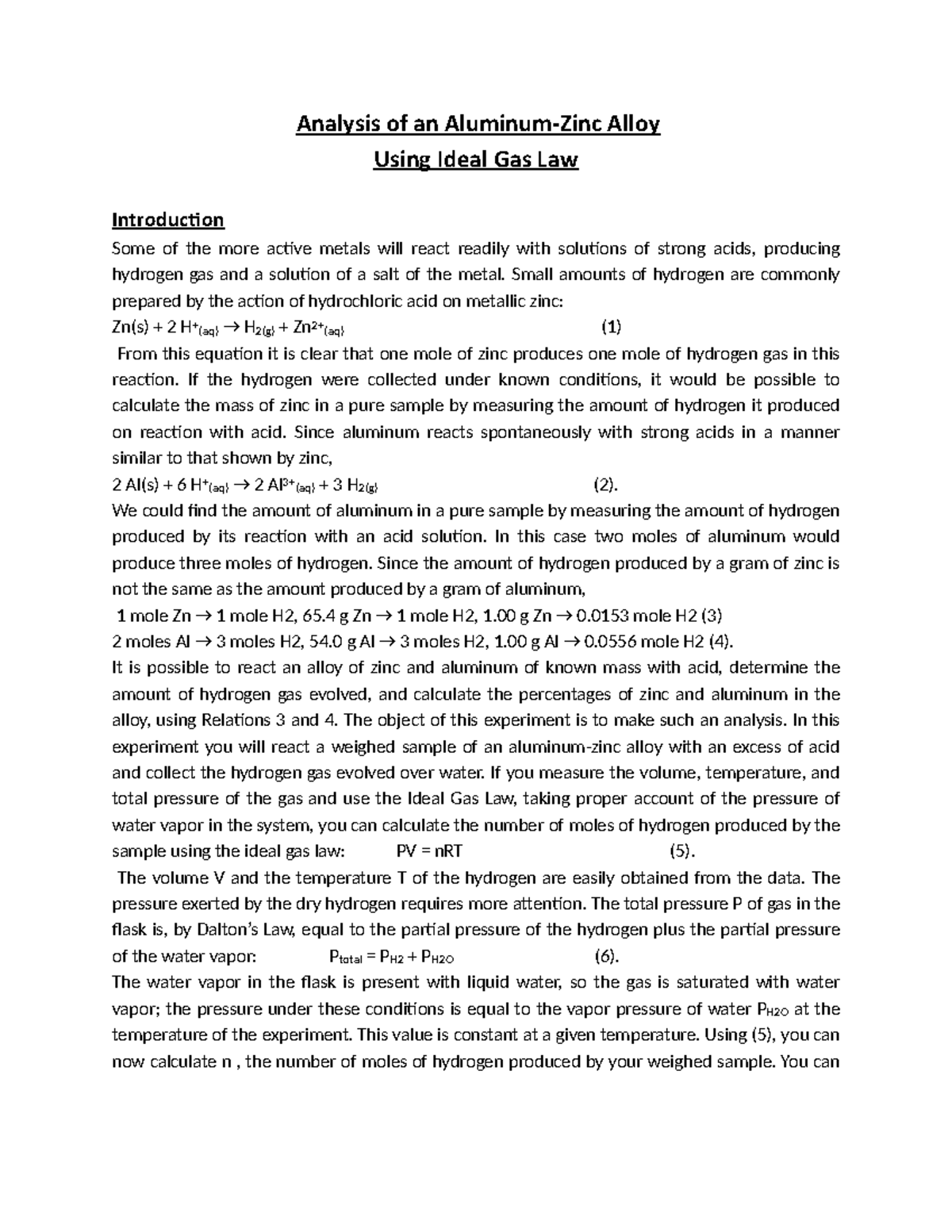 Pdf shali Analysis of an Aluminum-Zinc Alloy - Analysis of an Aluminum ...