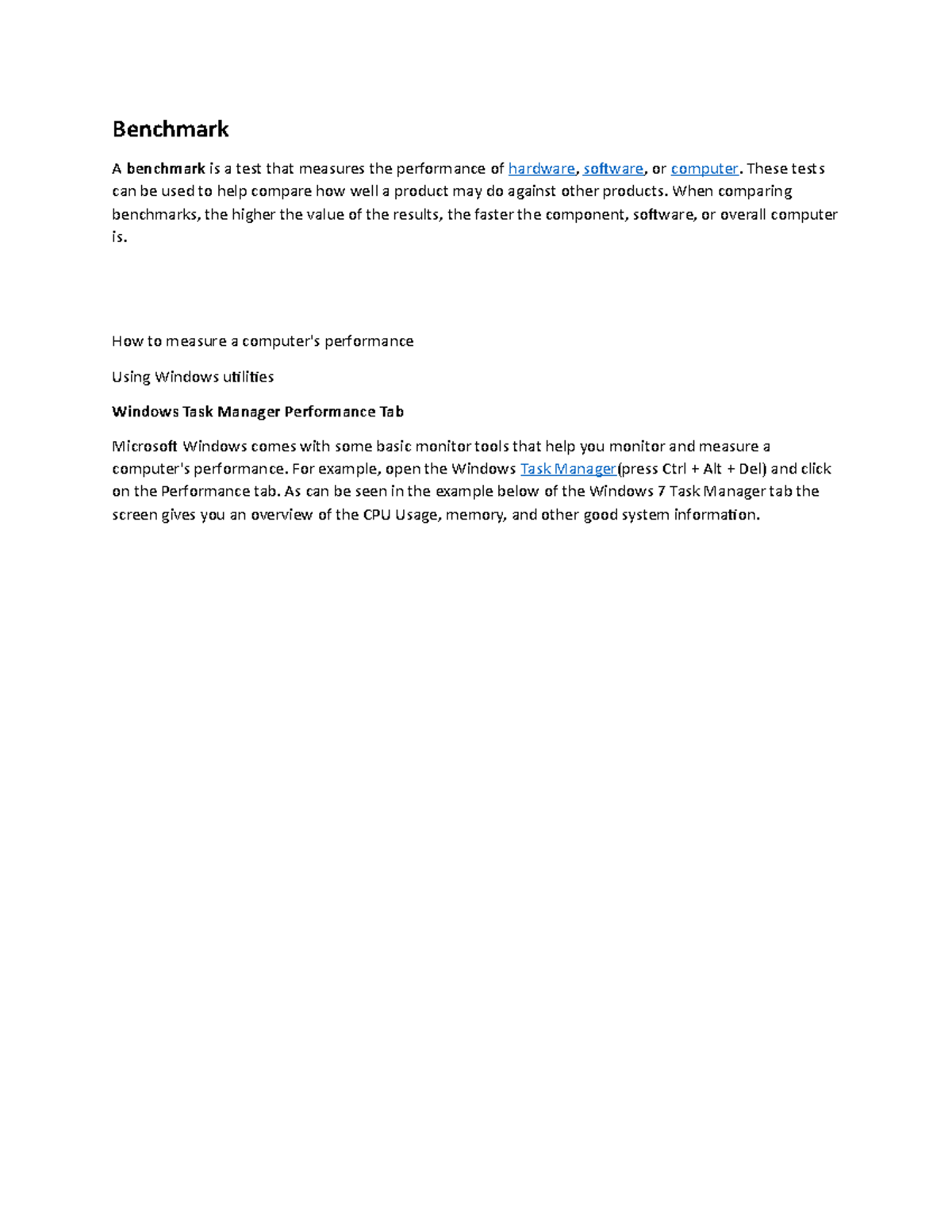 Bench Mark - Notes for IT's - Benchmark A benchmark is a test that ...