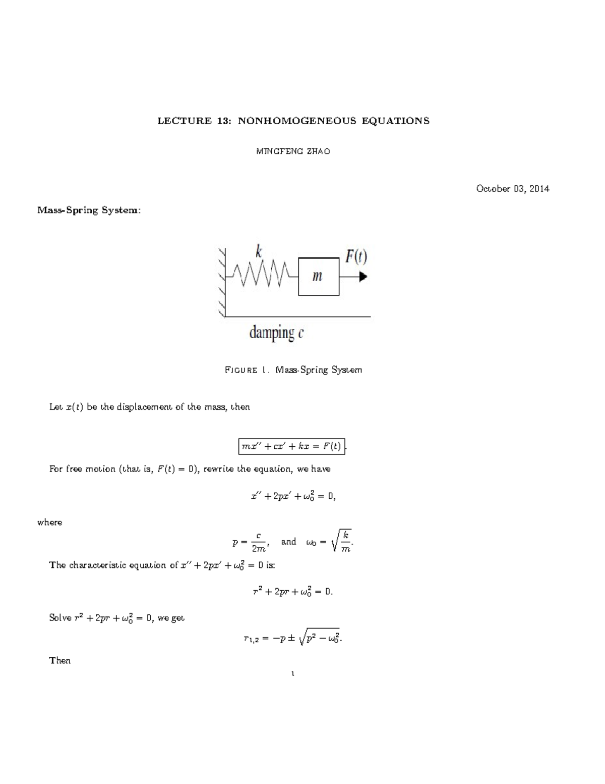 Elementary Differential Equations I - Lecture notes - Lecture 13 ...