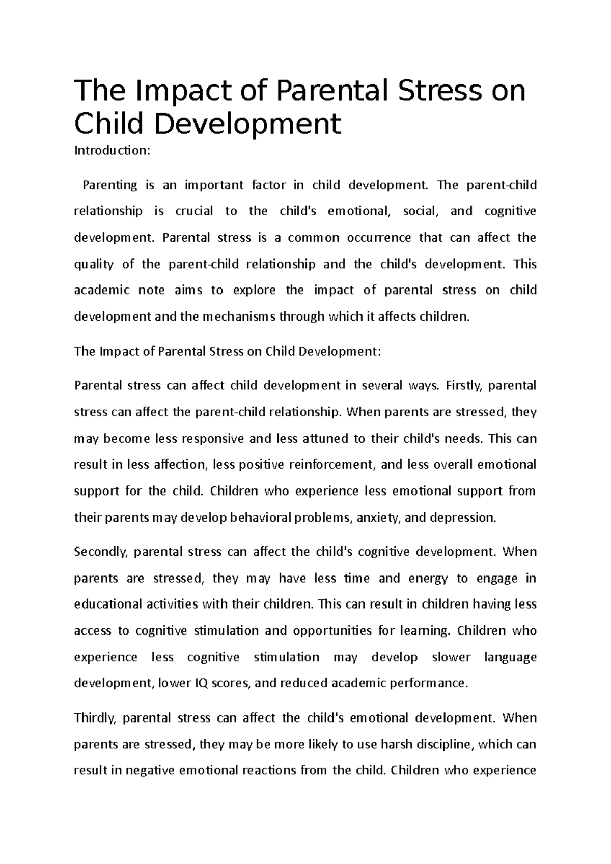 The Impact of Parental Stress on Child Development - The Impact of ...