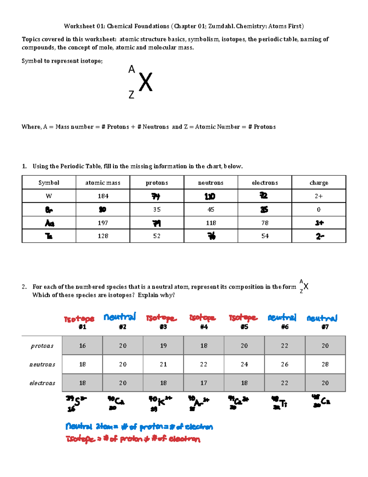 WS01 - Assignment - Worksheet 01 : Chemical Foundations (Chapter 01 ...