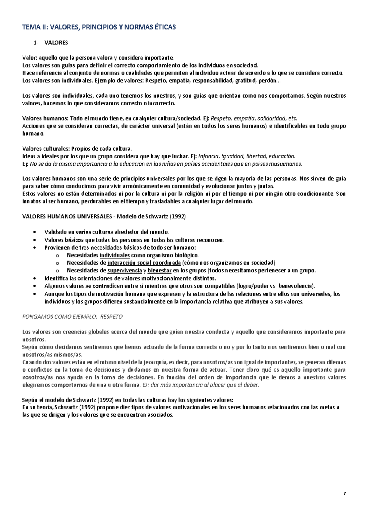 Ética profesional. TEMA II - TEMA II: VALORES, PRINCIPIOS Y NORMAS ...