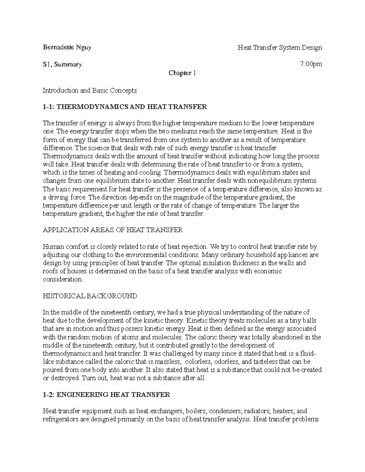 Chapter 1- Summary - Heat and Mass Transfer - Bernadette Nguy S1 ...