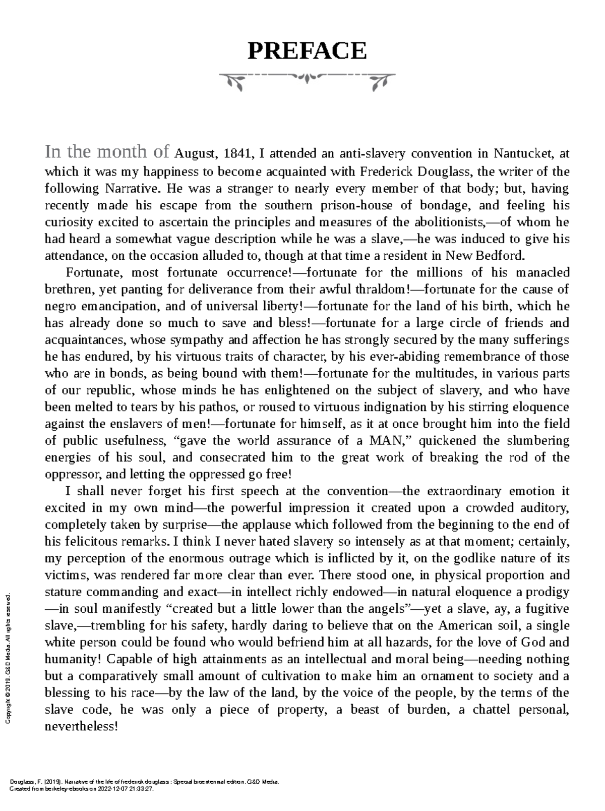 Narrative of the Life of Frederick Douglass Specia - PREFACE In the ...