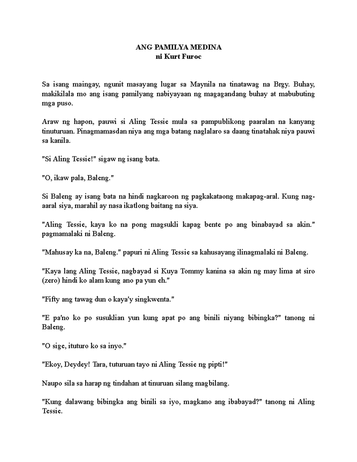 ANG Pamilya Medina - None. - ANG PAMILYA MEDINA ni Kurt Furoc Sa isang ...