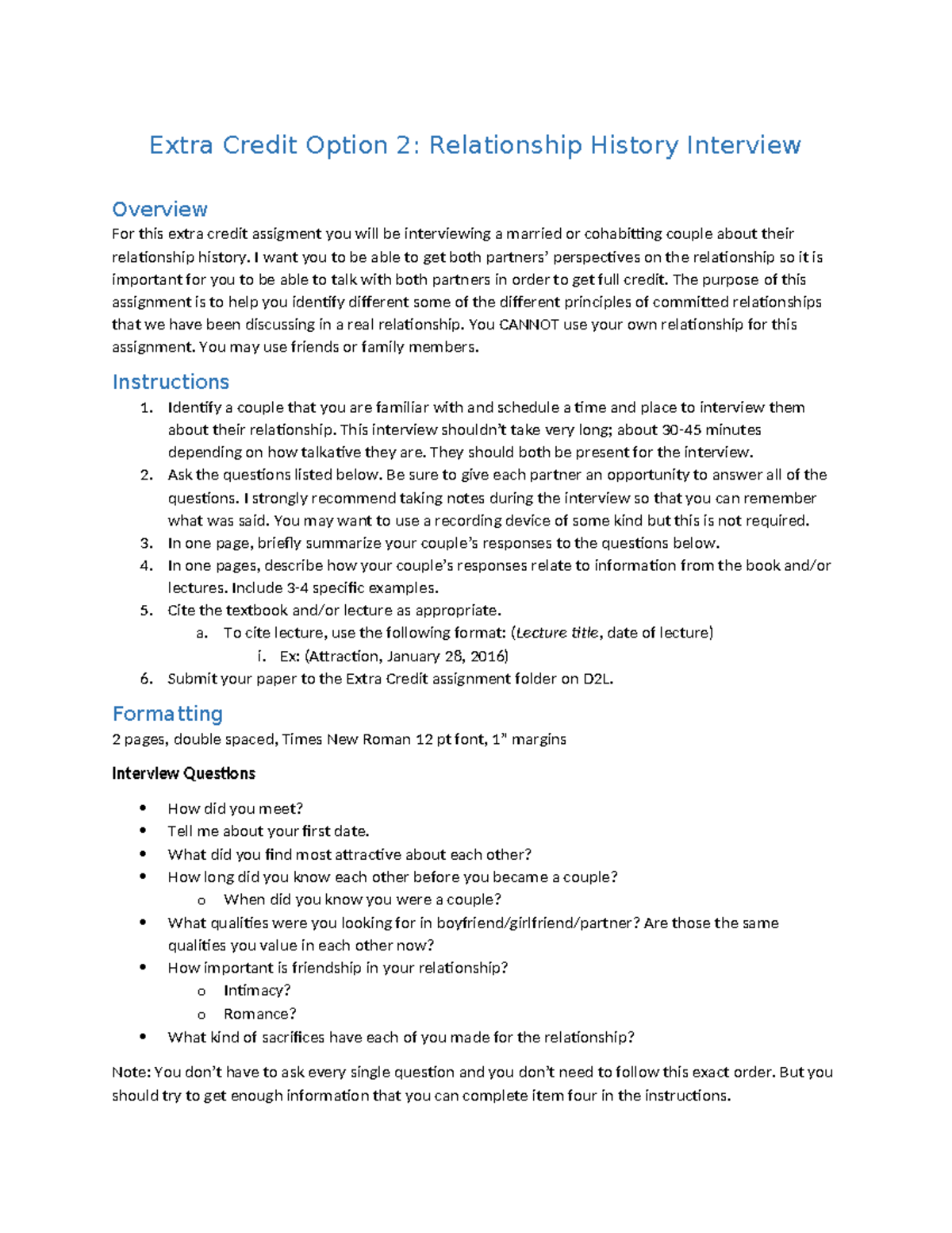 Extra Credit 2 Couple Interview - Extra Credit Option 2: Relationship ...