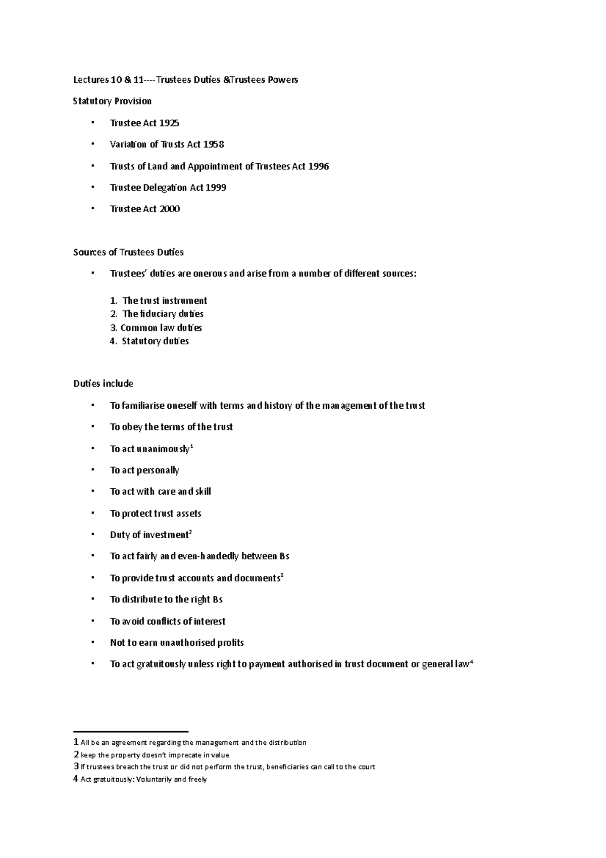 Equity & Trust notes-Trustees duties - Lectures 10 & 11-Trustees Duties ...