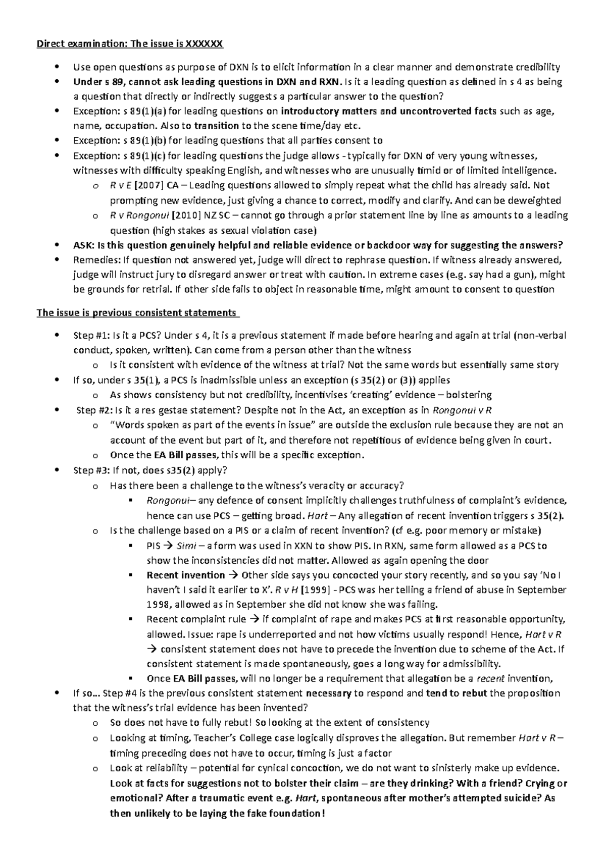 Evidence lecture 12 - 14 DXN Template - Direct examination: The issue ...