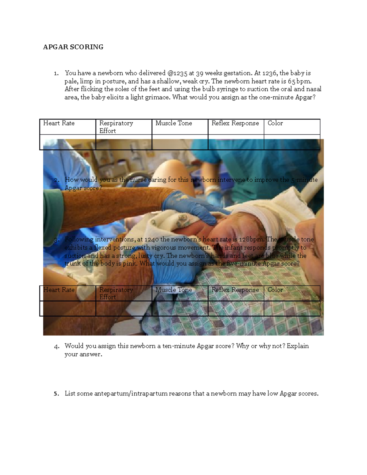 Apgar Scoring for Newborn Sim Fall 2021 - APGAR SCORING You have a ...