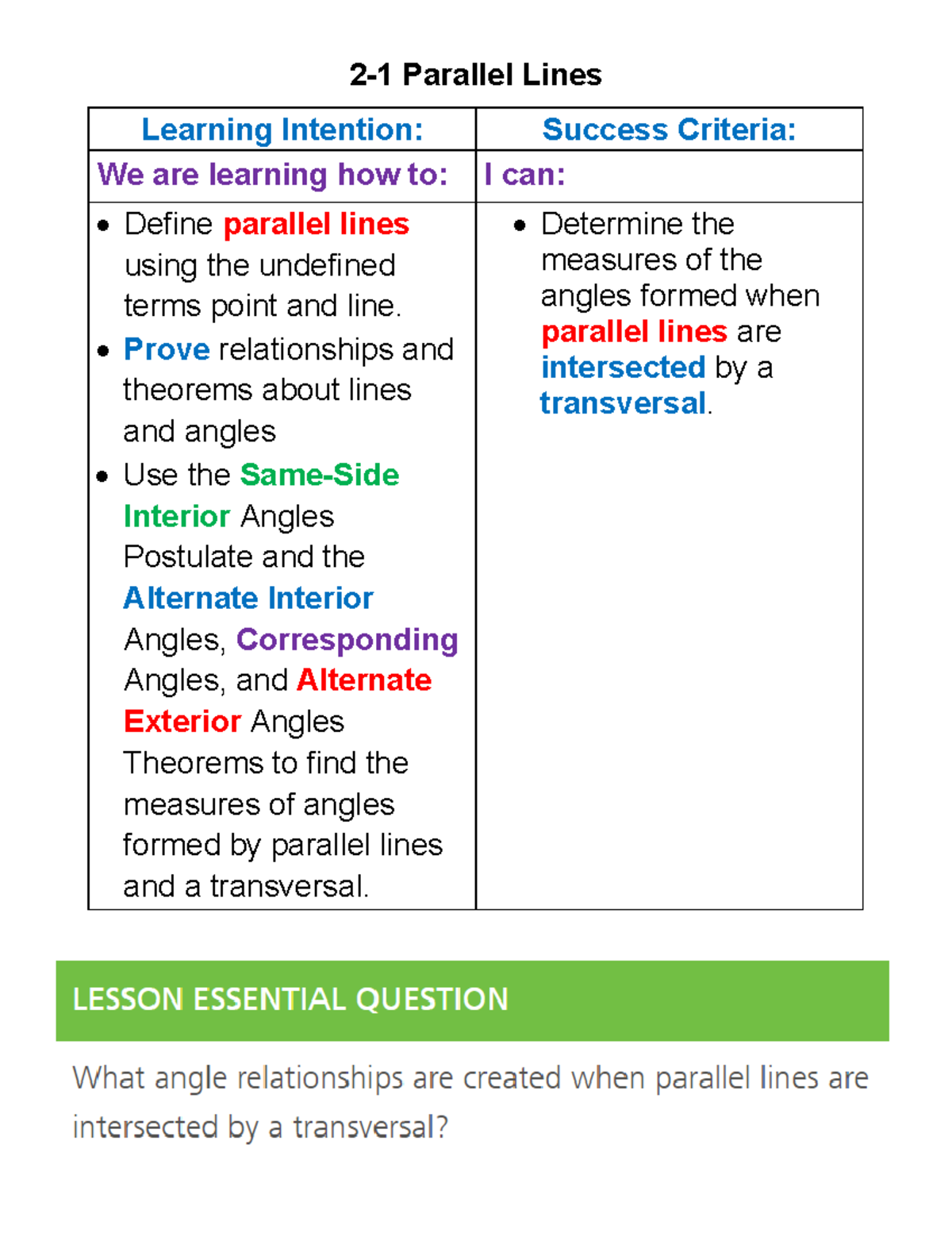 2-1+Parallel+Lines,+Notes - 2-1 Parallel Lines Learning Intention ...