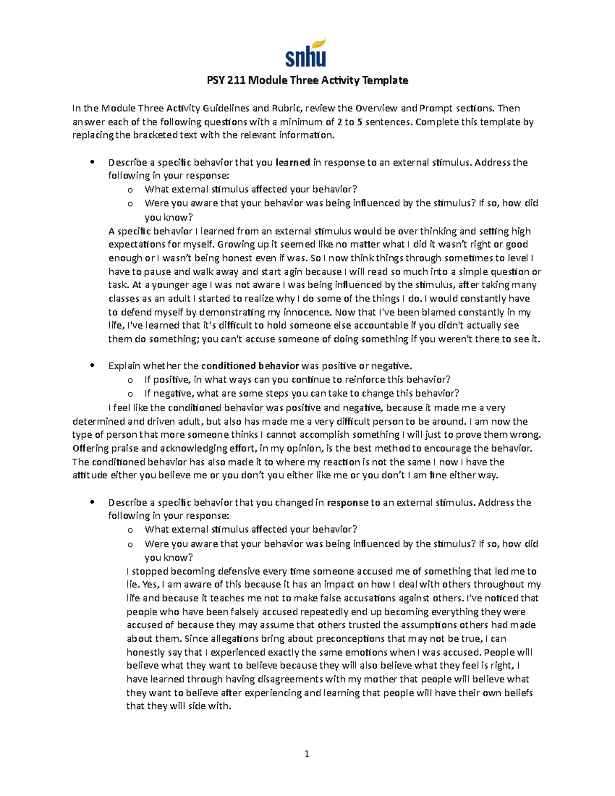 PSY 211 Module Three Activity complete - PSY 211 Module Three Activity ...