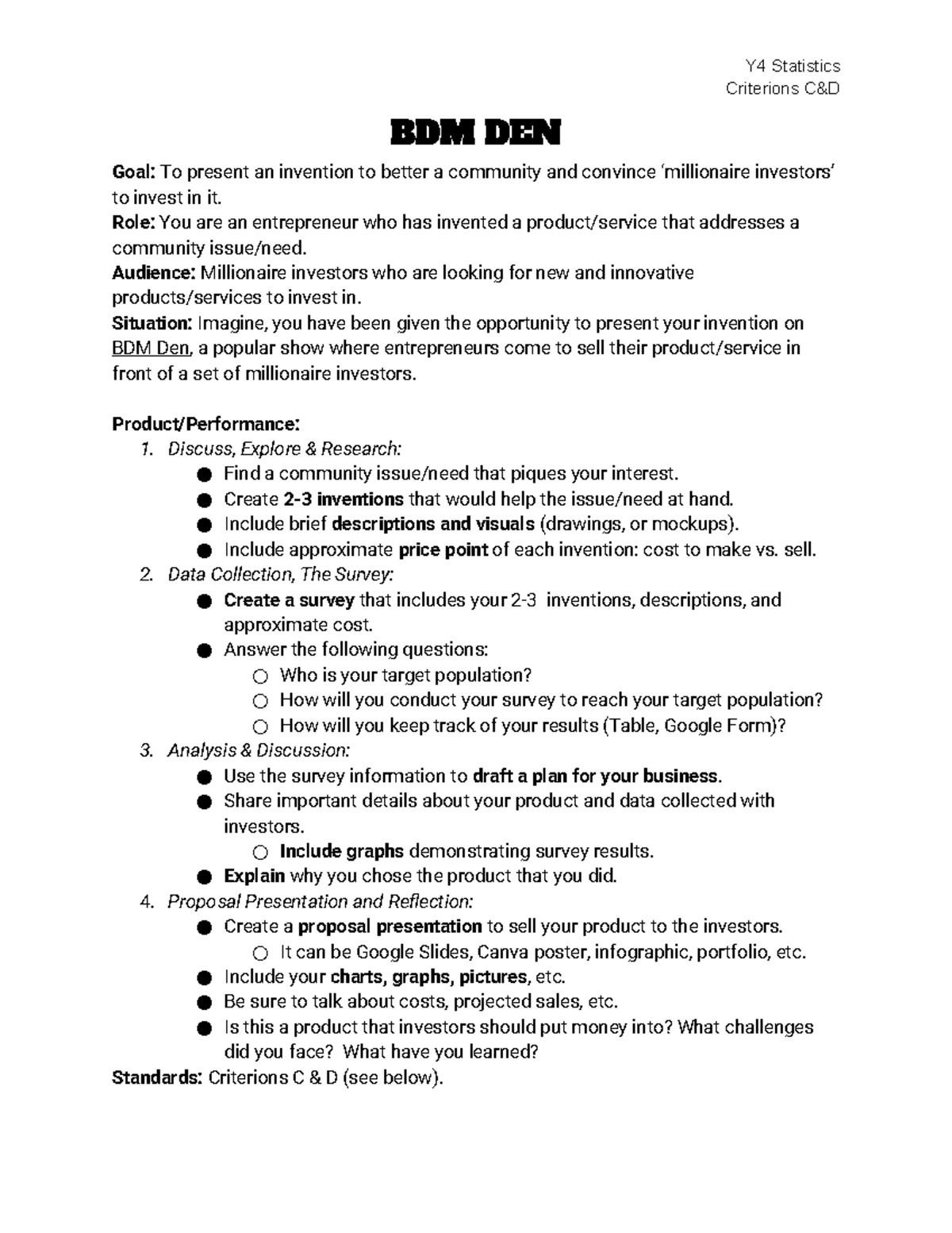 Mat9, U10 IB project, BDM Den ( Grasps), CLG - Y4 Statistics Criterions ...