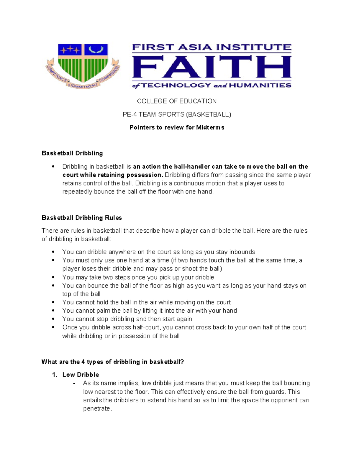 PE 4 TEAM Sports Basketball - COLLEGE OF EDUCATION PE-4 TEAM SPORTS ...