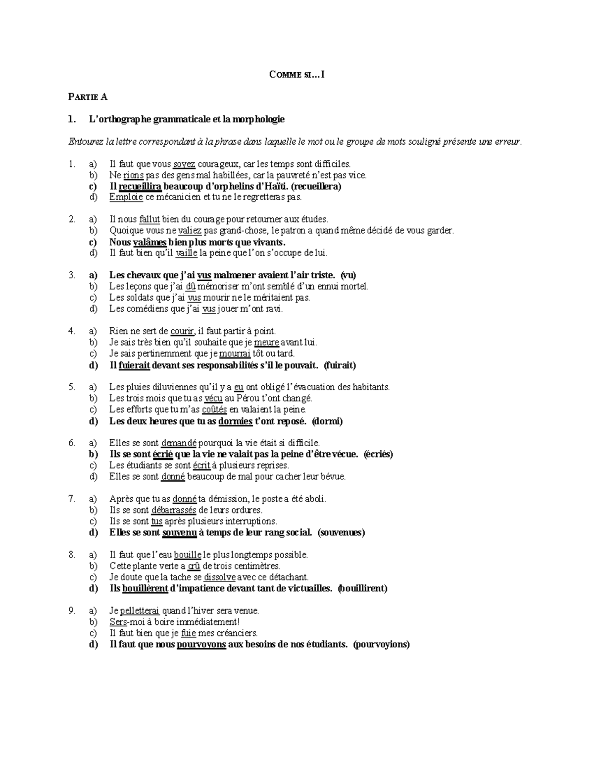 Comme si #1 correction - Corriger Exercice pour l'orthographe ...