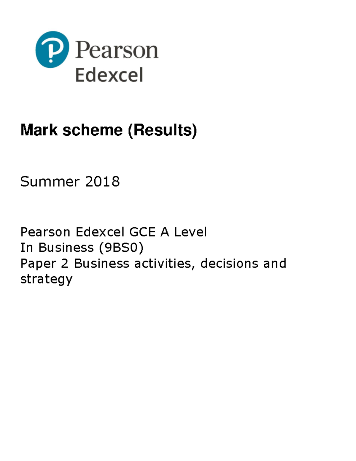 Paper 2 Sample Paper - business studies a level - Mark scheme (Results ...