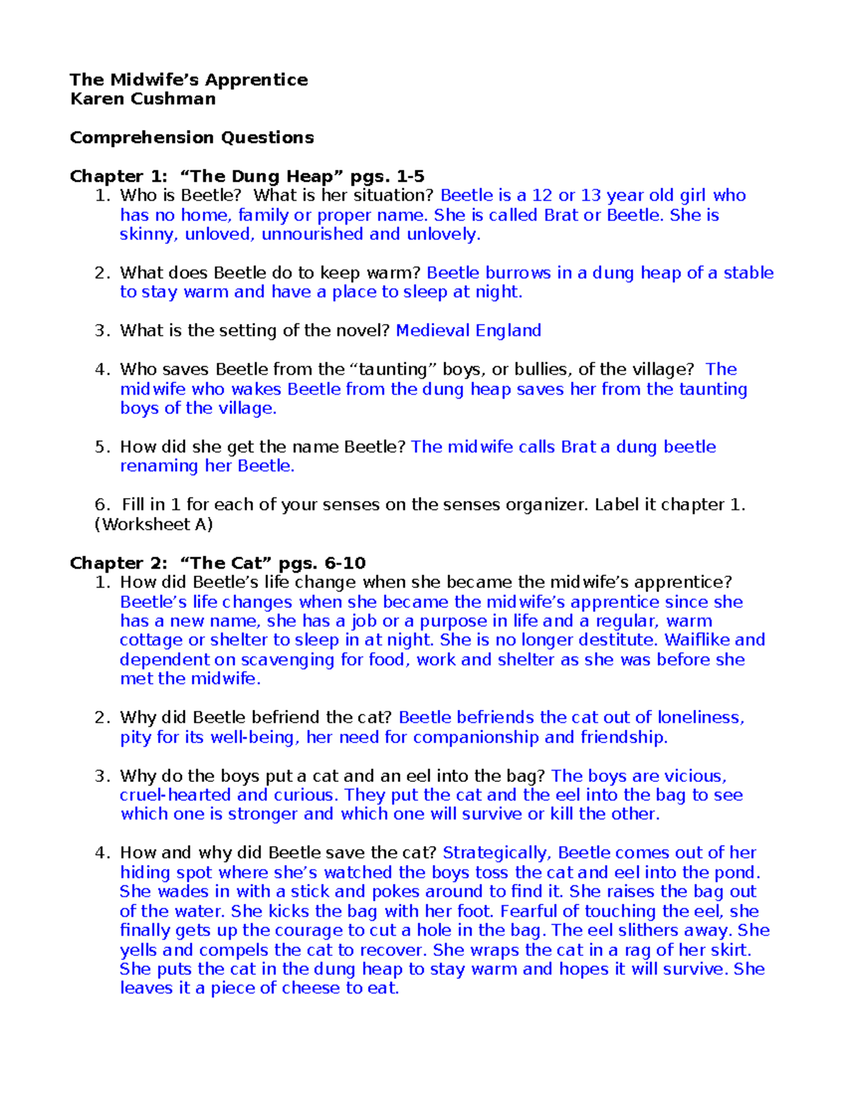 Answers Midwife Questions updated - The Midwife’s Apprentice Karen ...