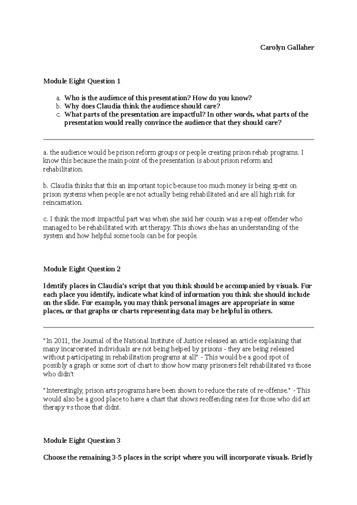 Module 8 Short Response - Carolyn Gallaher Module Eight Question 1 a ...