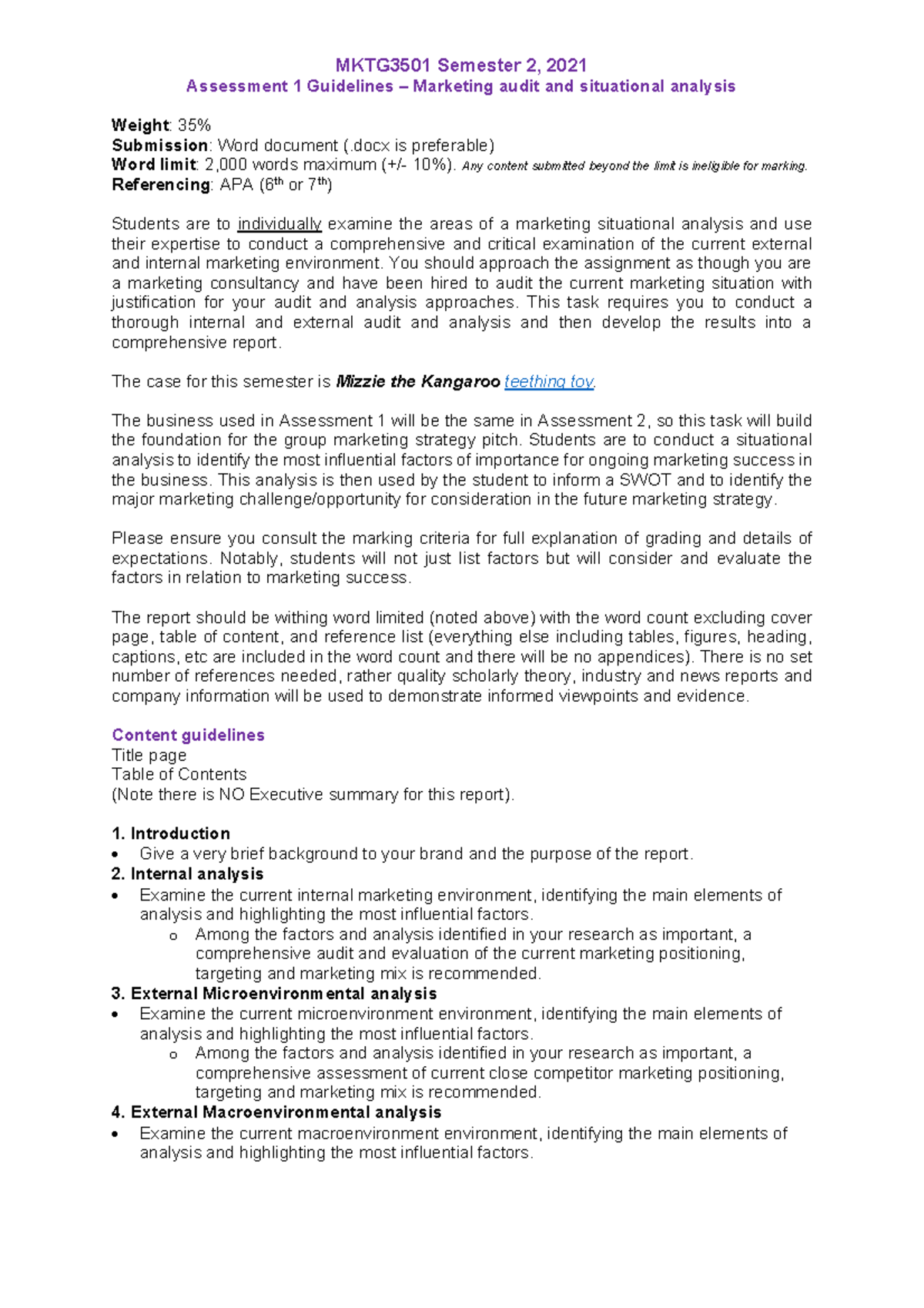 MKTG3501 A1 Guidelines 2021 - MKTG3501 - UQ - Studocu