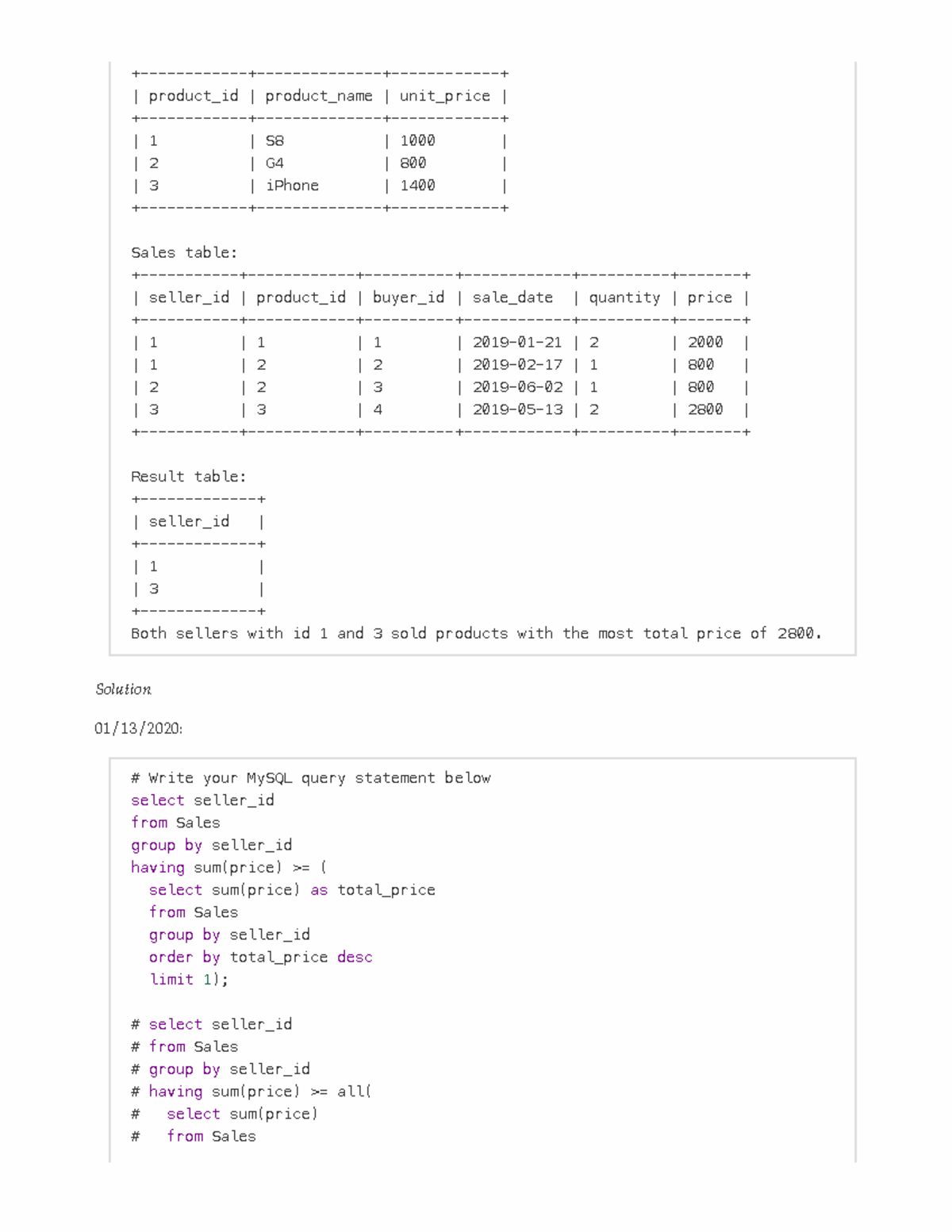 Tpsql 5 - training for sql 5 - Solution 01/13/2020: +-+-+-+ | product ...
