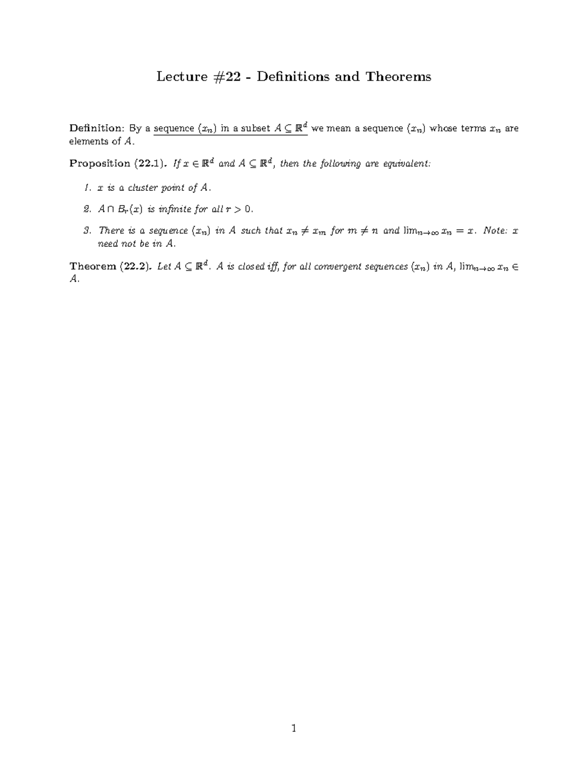 L22 - l22 - Lecture #22 - Definitions and Theorems Definition: By a ...
