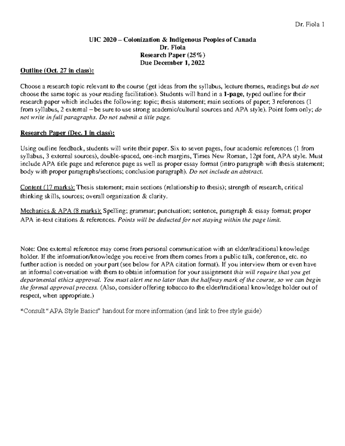 UIC 2020-Research Paper Instructions - Dr. Fiola 1 UIC 2020 ...