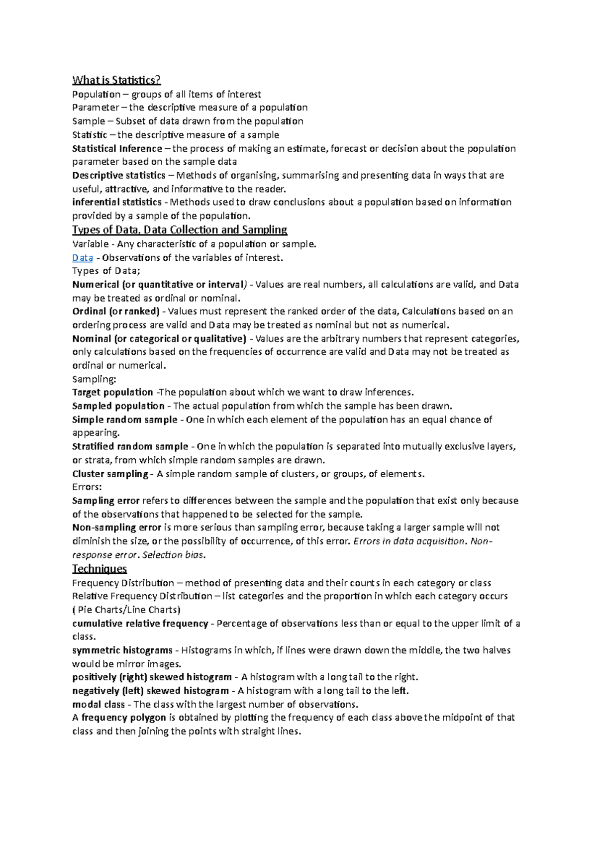 Exam Prep - Exam Prep Notes for Types of data, data collection and ...