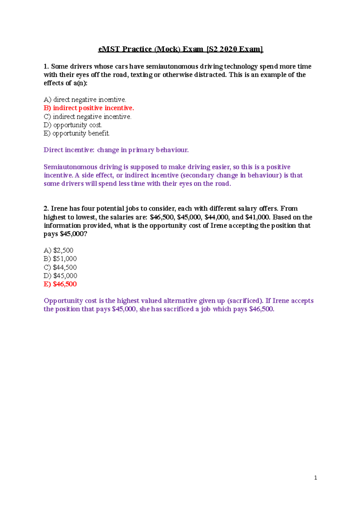 E MST Practice Exam S2 2020 Answer Key - eMST Practice (Mock) Exam [S2 ...