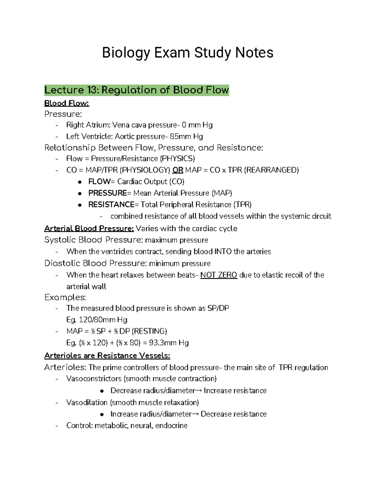 FINAL EXAM NOTES - Biology Exam Study Notes Lecture 13: Regulation of ...