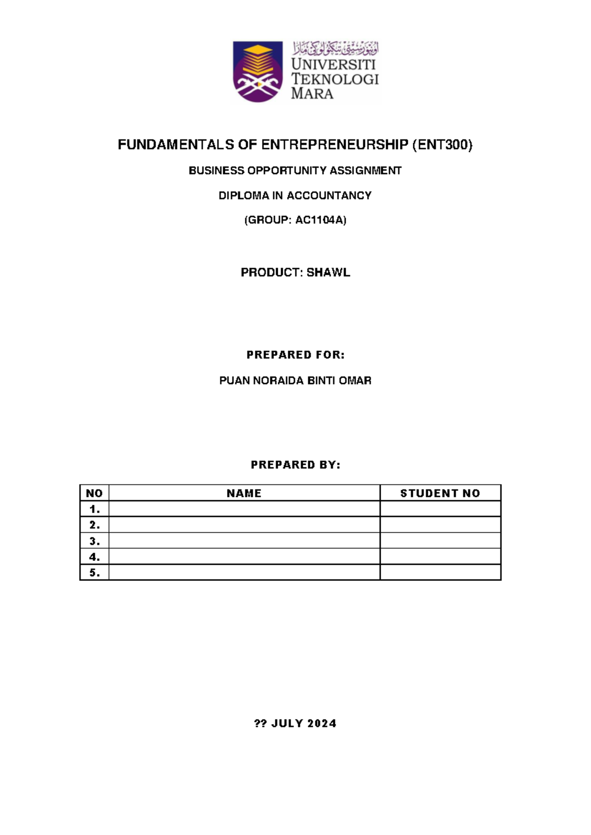Sample Template (Business Activity) Template MAC2024 - FUNDAMENTALS OF ...