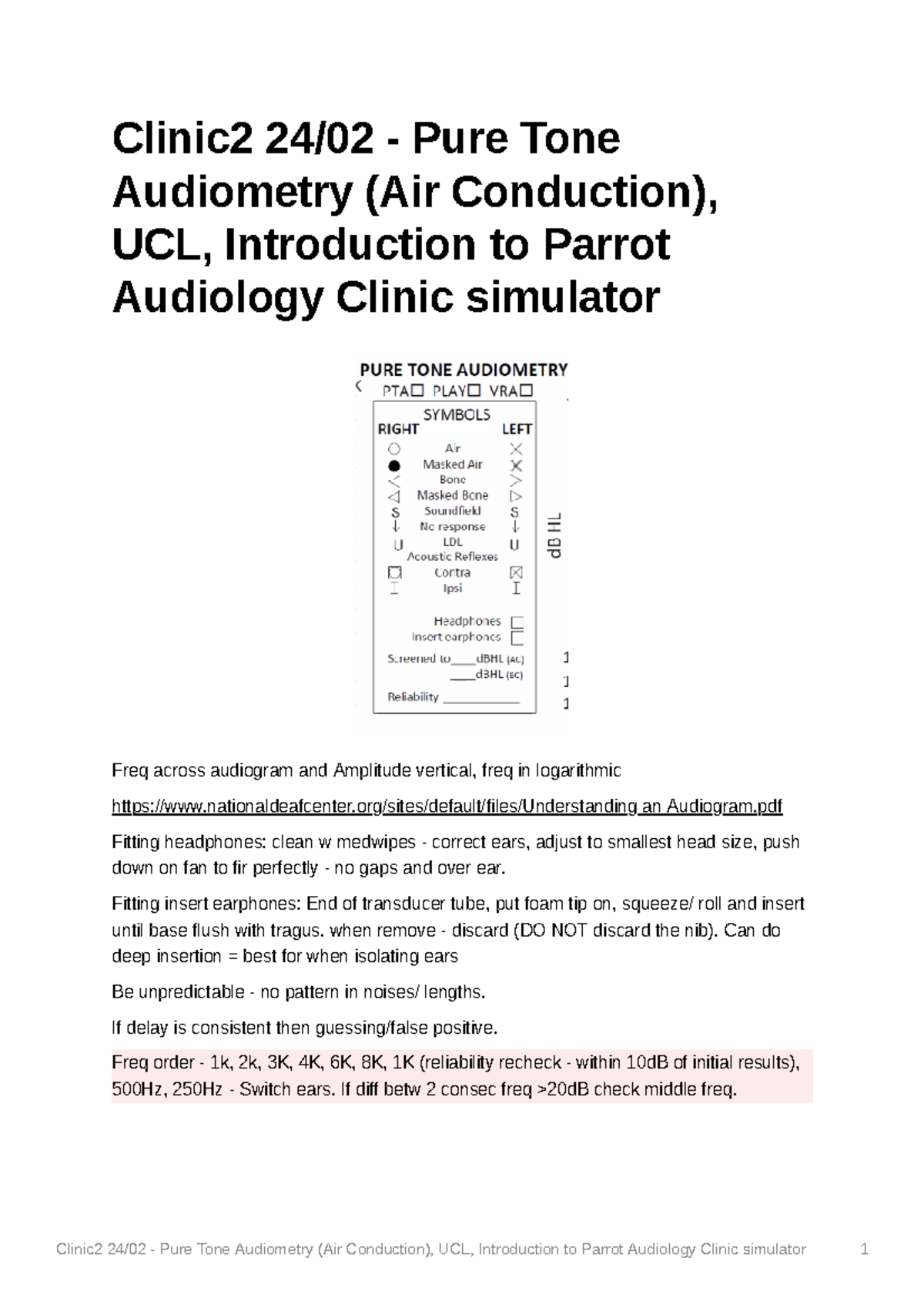 Tute4 2402 - Pure Tone Audiometry (Air Conduction) UCL Introduction to ...