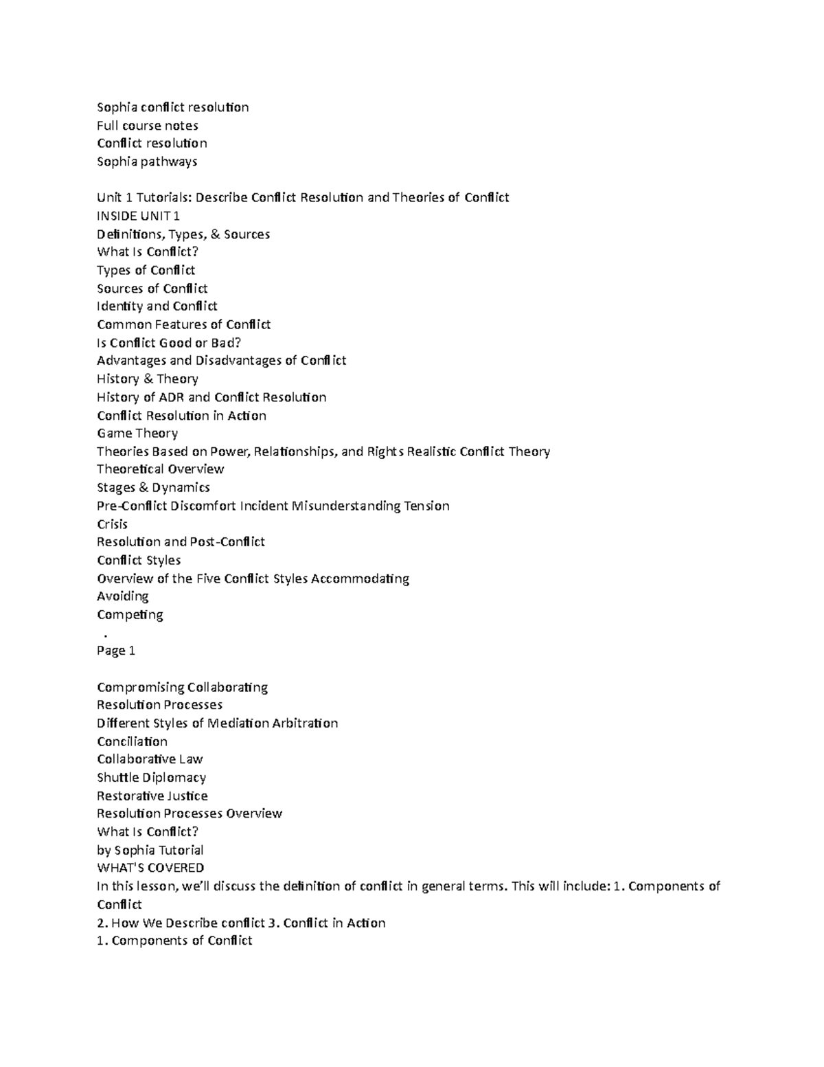 6 conflict resolution sophia full notes - Sophia conflict resolution ...