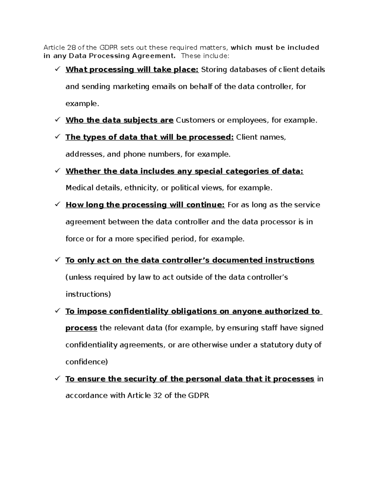DPA Checklist - Controller to Processor - Article 28 of the GDPR sets ...