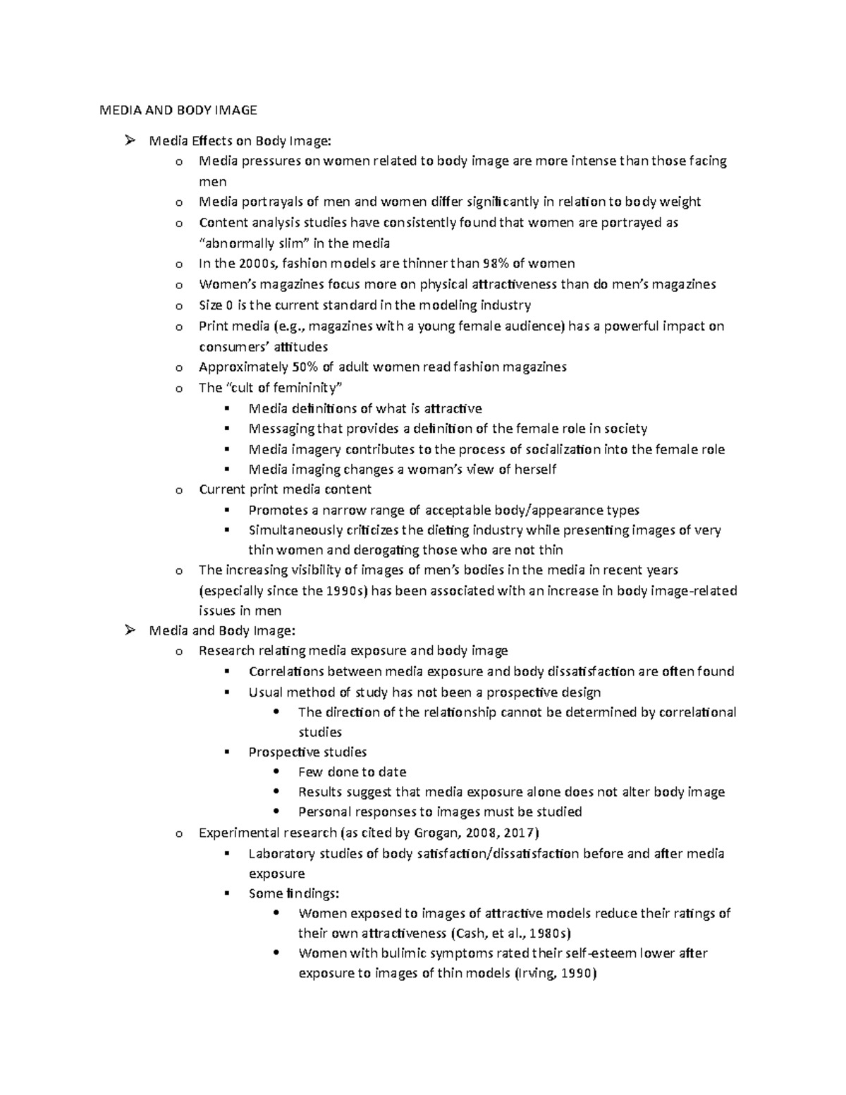 Media and Body Image - Lecture notes 1 - MEDIA AND BODY IMAGE Media ...